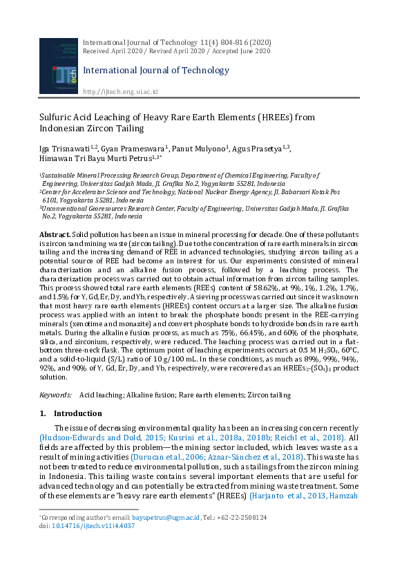 (PDF) Sulfuric Acid Leaching of Heavy Rare Earth Elements (HREEs) from ...