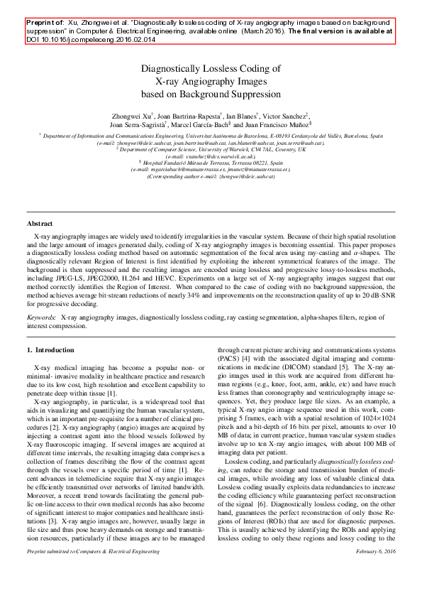 (PDF) Diagnostically lossless coding of X-ray angiography images based on background suppression