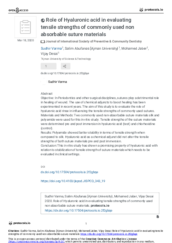 (PDF) Role of Hyaluronic acid in evaluating tensile strengths of ... (PDF) Role of Hyaluronic acid in evaluating tensile strengths of ...