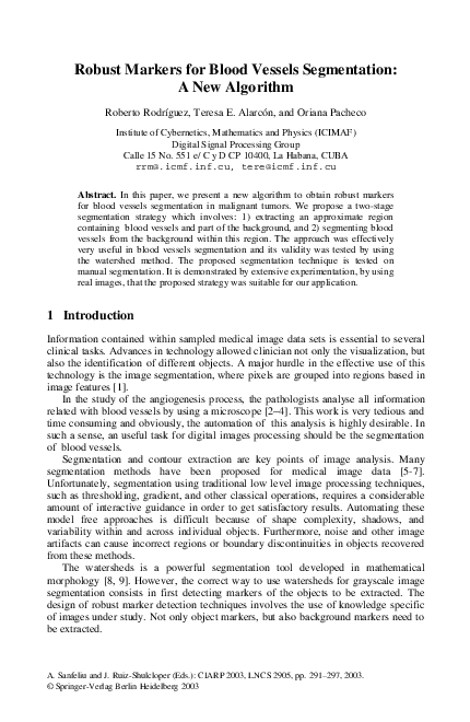 (PDF) Robust Markers for Blood Vessels Segmentation: A New Algorithm