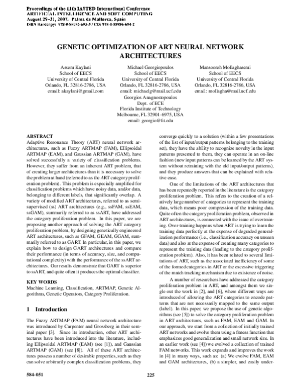 (PDF) Genetic Optimization of ART Neural Network Architectures