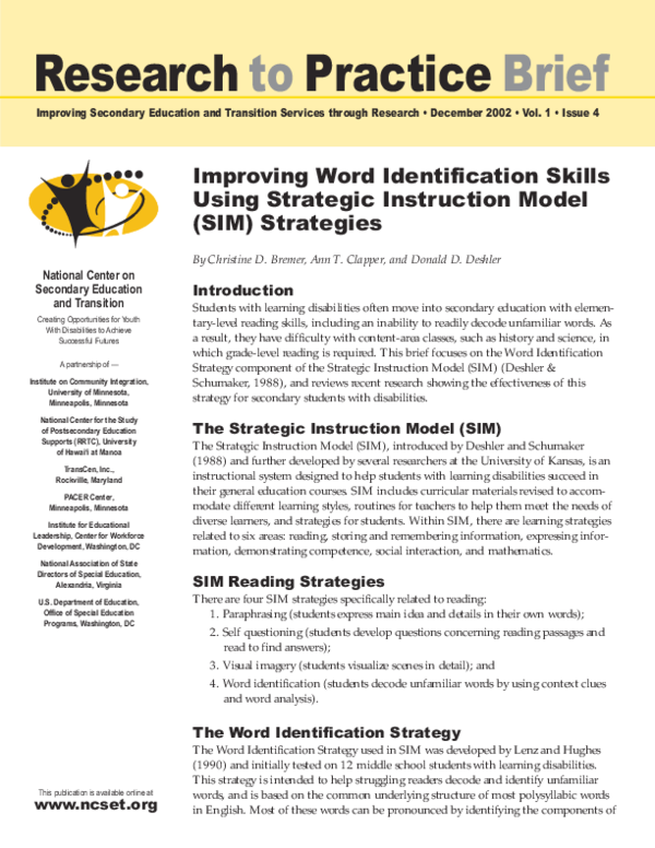 (PDF) Research to Practice Brief Improving Word Identification Skills ...