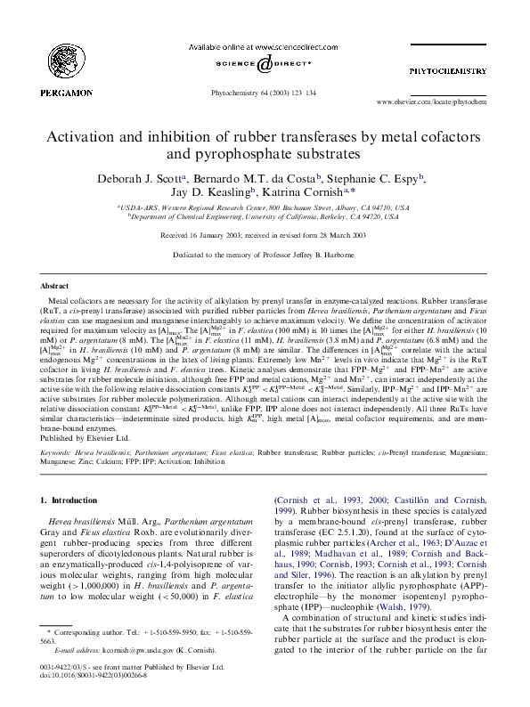 (PDF) Activation and inhibition of rubber transferases by metal ...