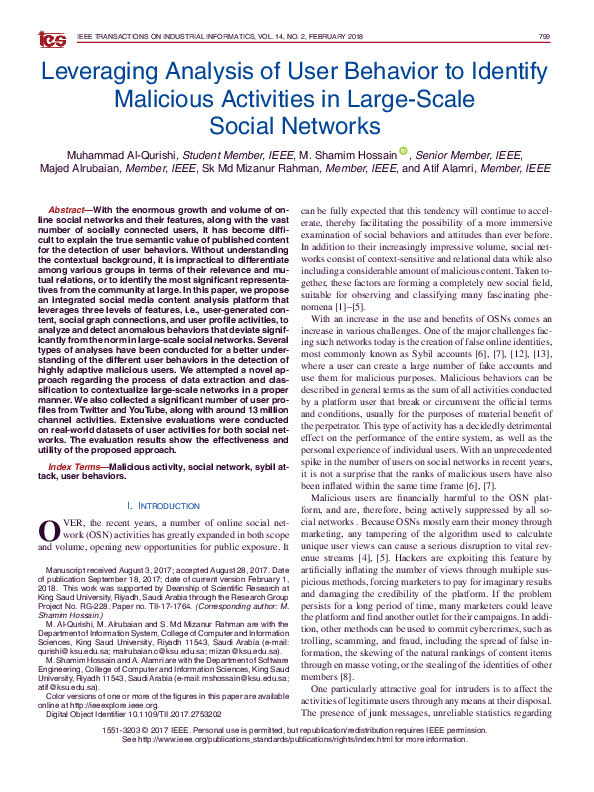 (PDF) Leveraging Analysis of User Behavior to Identify Malicious Activities in Large-Scale ...