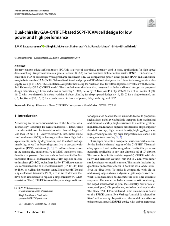 (PDF) Dual-chirality GAA-CNTFET-based SCPF-TCAM cell design for low power and high performance
