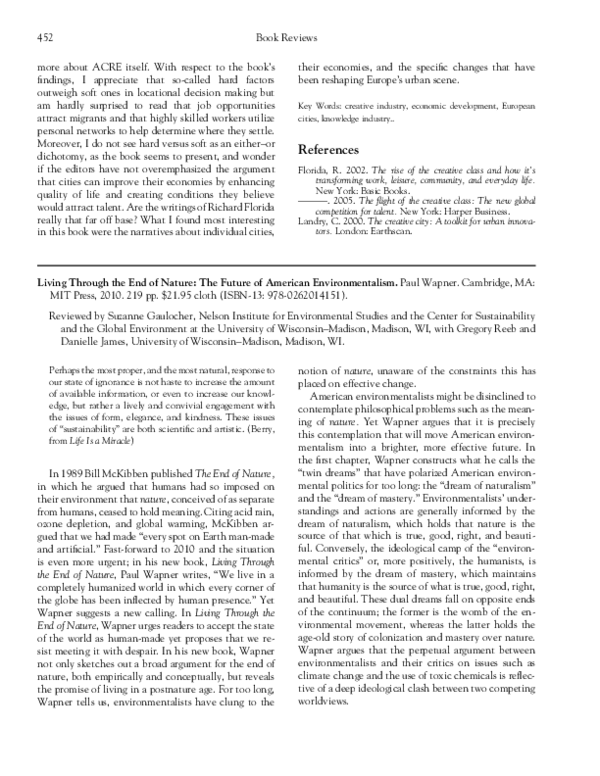 (PDF) A Review of “Living Through the End of Nature: The Future of ...