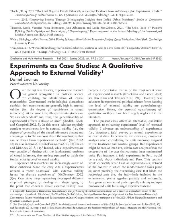 (PDF) Experiments as case studies: a qualitative approach to external validity