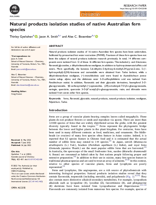 (PDF) Natural products isolation studies of native Australian fern species