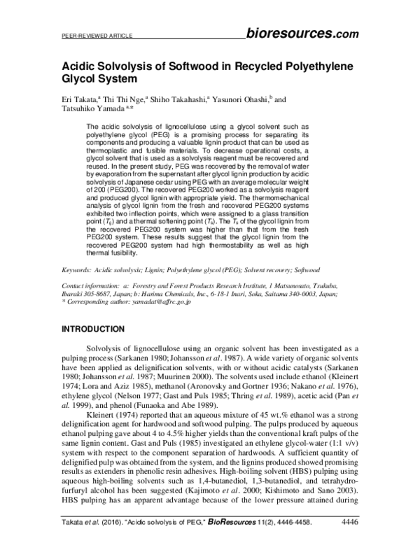 (PDF) Acidic Solvolysis of Softwood in Recycled Polyethylene Glycol System