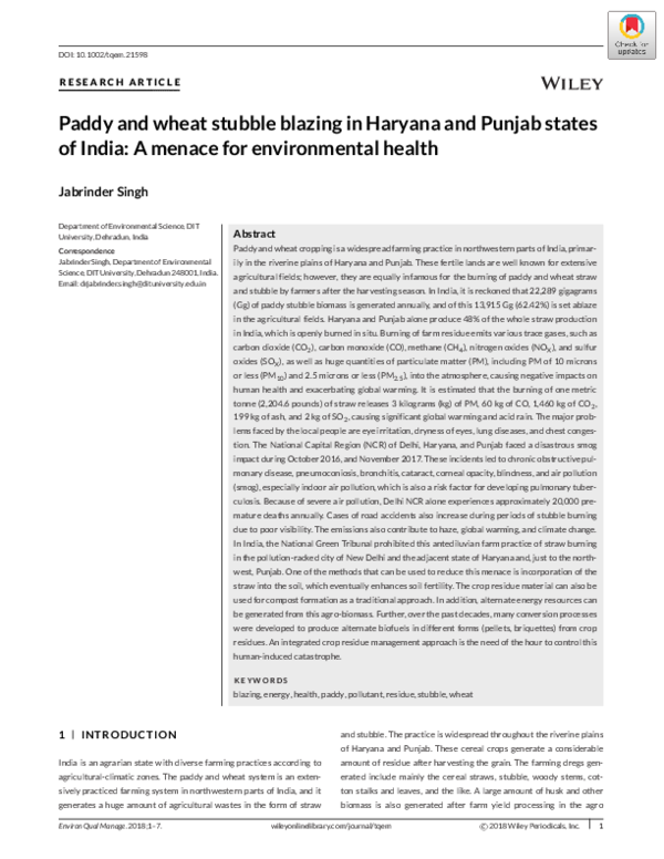 (PDF) Paddy and wheat stubble blazing in Haryana and Punjab states of ...