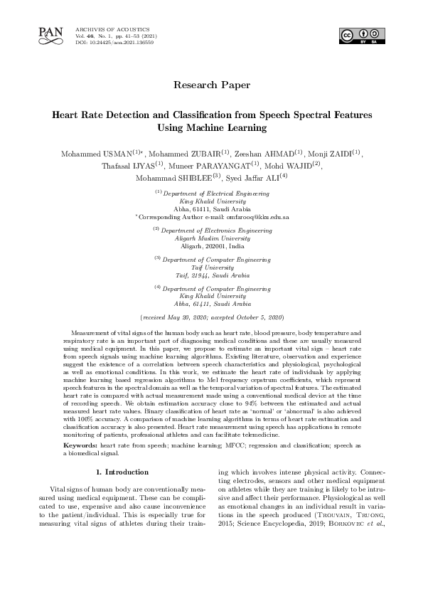 (PDF) Heart Rate Detection and Classification from Speech Spectral Features Using Machine Learning