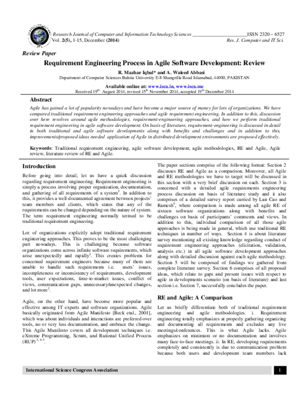 (PDF) Requirement Engineering Process in Agile Software Development: Review