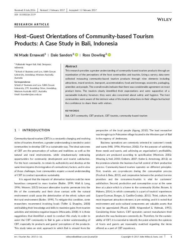 (PDF) Host-Guest Orientations of Community-based Tourism Products: A ...