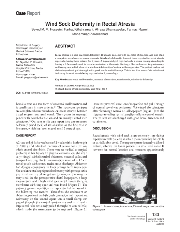(PDF) Wind sock deformity in rectal atresia