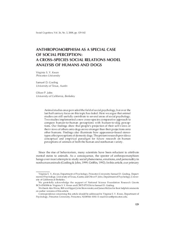 (PDF) Anthropomorphism as a Special Case of Social Perception: A Cross ...