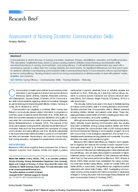 (PDF) Assessment of Nursing Students’ Communication Skills