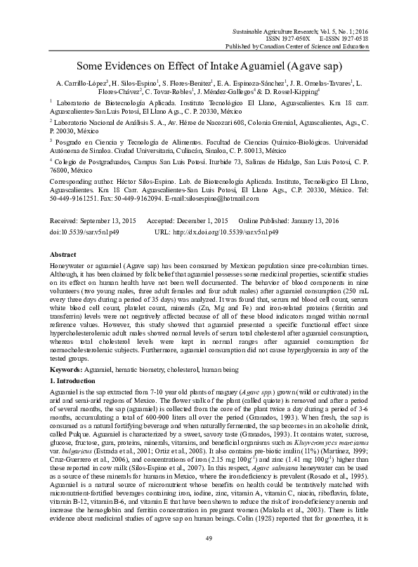 (PDF) Some Evidences on Effect of Intake Aguamiel (Agave sap)