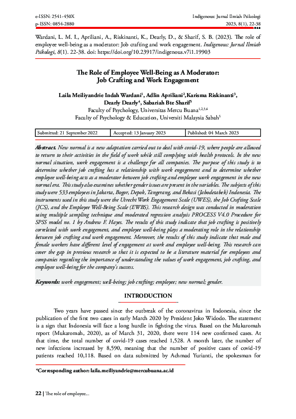 (PDF) The Role of Employee Well-Being as A Moderator: Job Crafting and ...