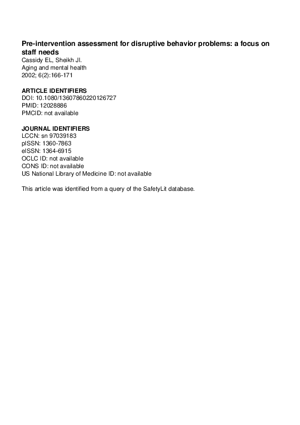 (PDF) Pre-intervention assessment for disruptive behavior problems: A ...