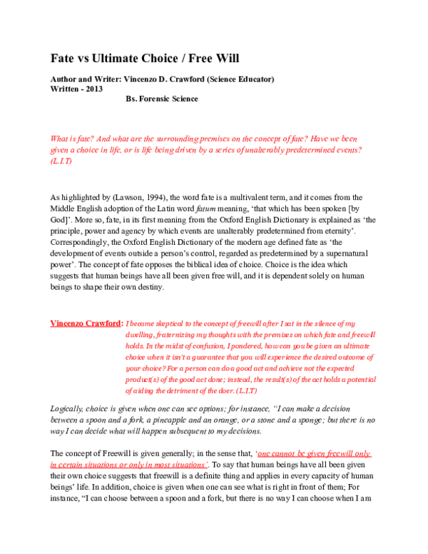 (DOC) Fate vs Ultimate Choice / Free Will