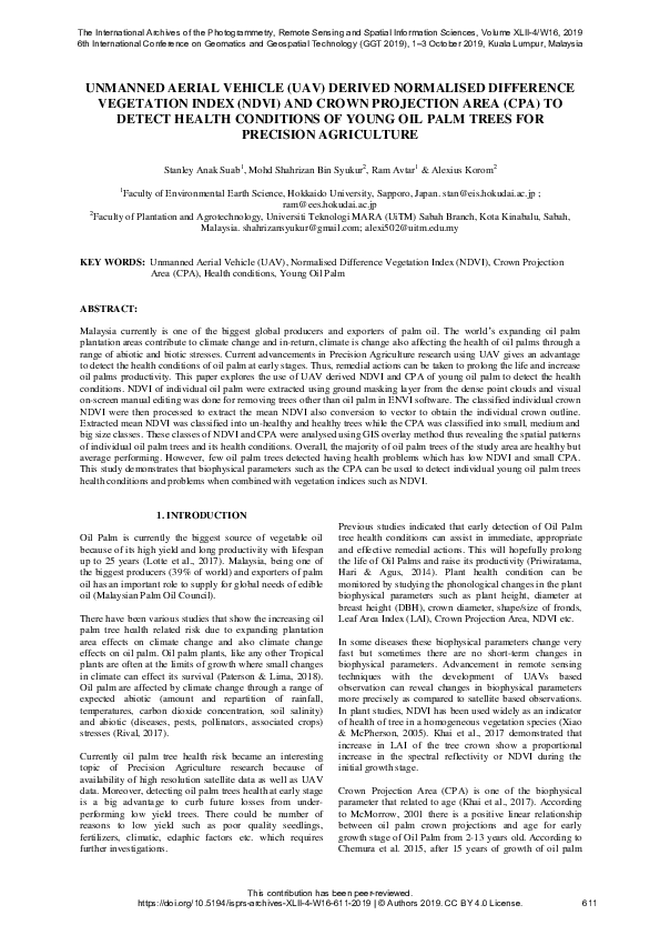 (PDF) Unmanned Aerial Vehicle (Uav) Derived Normalised Difference ...