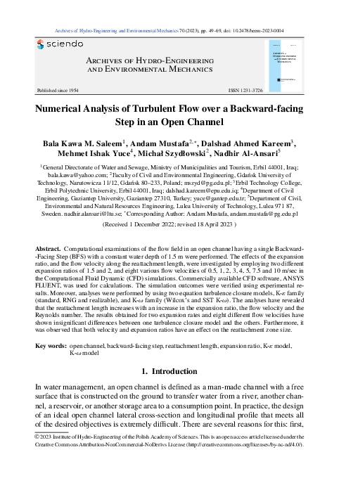(PDF) Numerical Analysis of Turbulent Flow over a Backward-facing Step in an Open Channel
