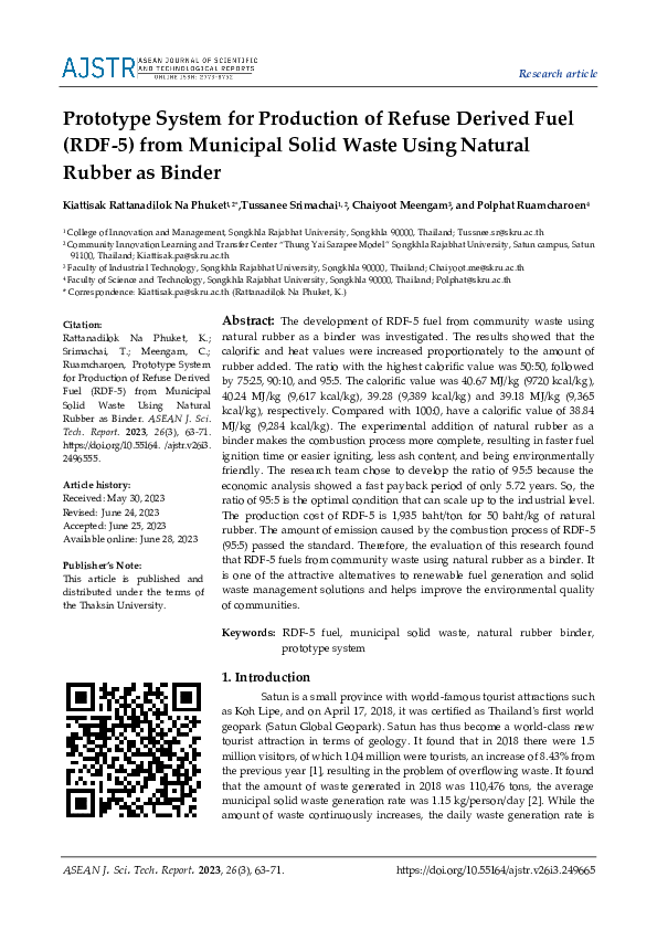(PDF) Prototype System for Production of Refuse Derived Fuel (RDF-5 ...