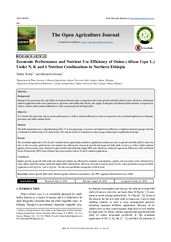 (PDF) Economic Performance and Nutrient Use Efficiency of Onion (Allium ...