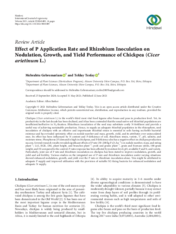 Pdf Effect Of P Application Rate And Rhizobium Inoculation On Nodulation Growth And Yield