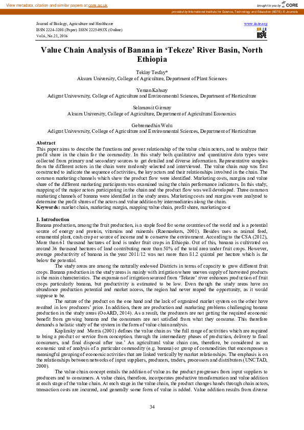 (PDF) Value Chain Analysis of Banana in ‘Tekeze’ River Basin, North ...