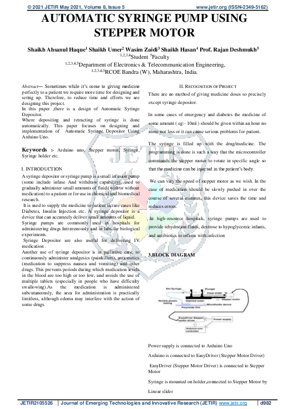 (PDF) Automatic Syringe Pump Using Stepper Motor