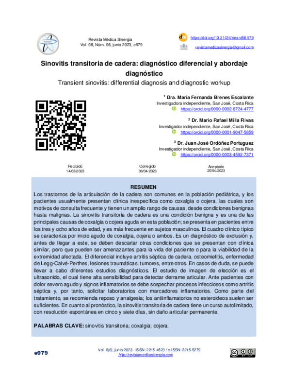 (PDF) Sinovitis transitoria de cadera: diagnóstico diferencial y ...