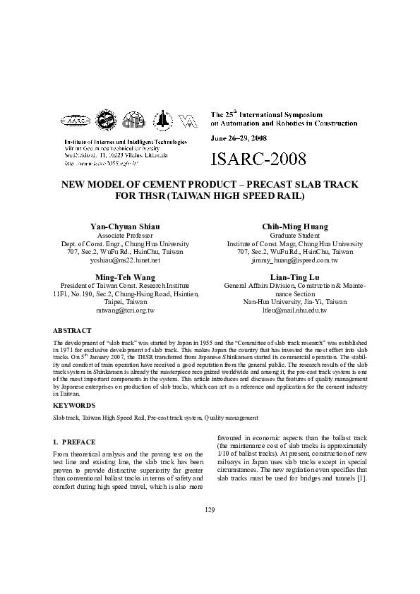 (PDF) Precast Slab Track Development for THSR