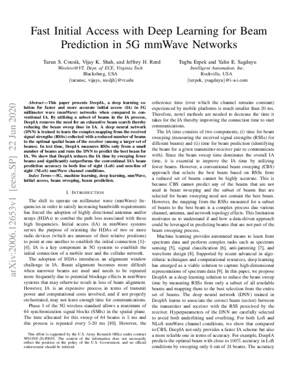 (PDF) Fast Initial Access with Deep Learning for Beam Prediction in 5G mmWave Networks