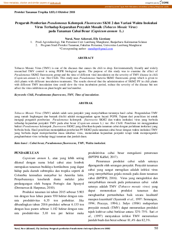 (PDF) Pengaruh Pemberian Pseudomonas Kelompok Fluorescens SKM 2 dan Variasi Waktu Inokulasi ...