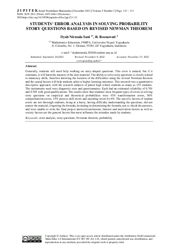 (PDF) Students’ Error Analysis in Solving Probability Story Questions ...