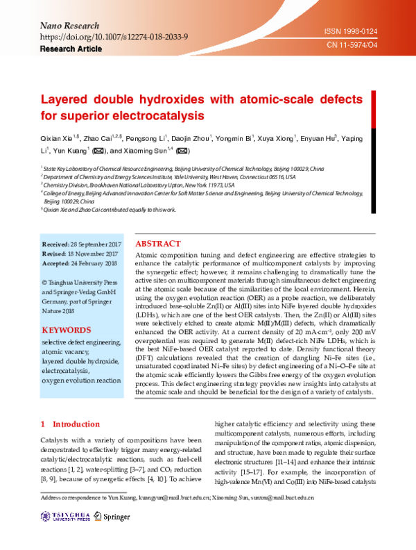 (PDF) Layered double hydroxides with atomic-scale defects for superior ...