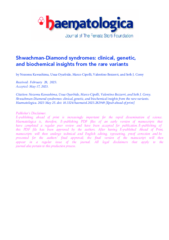 (PDF) Shwachman-Diamond syndromes: clinical, genetic, and biochemical ...