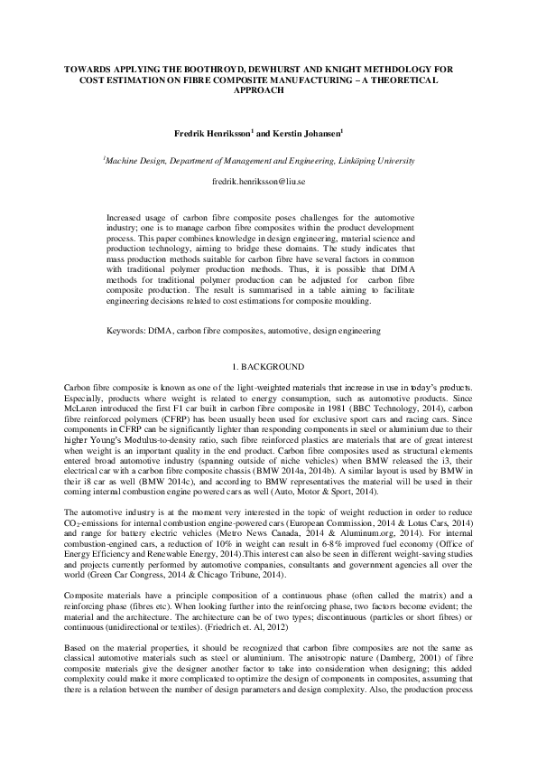 (PDF) Towards Applying the Boothroyd, Dewhurst and Knight Methdology for Cost Estimation on ...