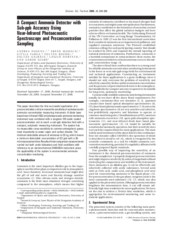 Pdf A Compact Ammonia Detector With Sub Ppb Accuracy Using Near Infrared Photoacoustic