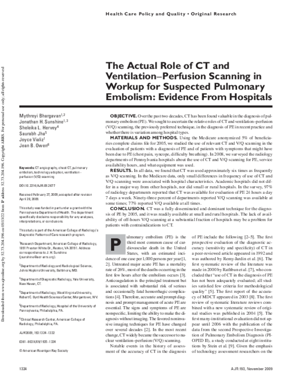 (PDF) The Actual Role of CT and Ventilation–Perfusion Scanning in Workup for Suspected Pulmonary ...