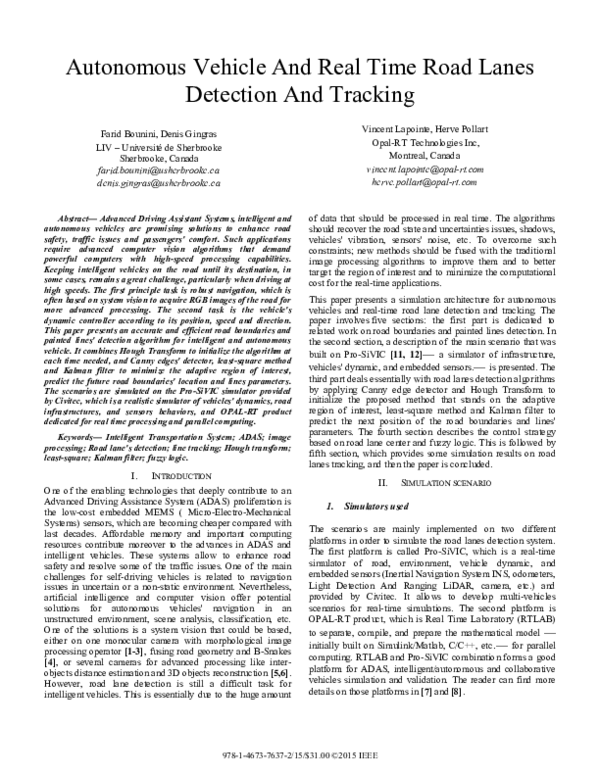 (PDF) Autonomous Vehicle and Real Time Road Lanes Detection and Tracking | Vincent Lapointe ...