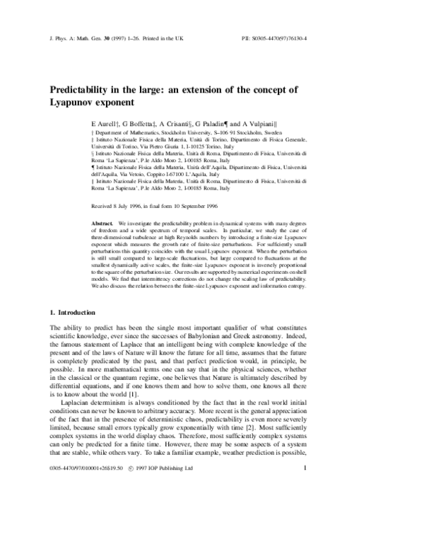 (PDF) Predictability in the large: an extension of the concept of Lyapunov exponent