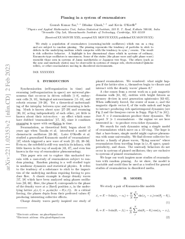 (PDF) Pinning in a system of swarmalators