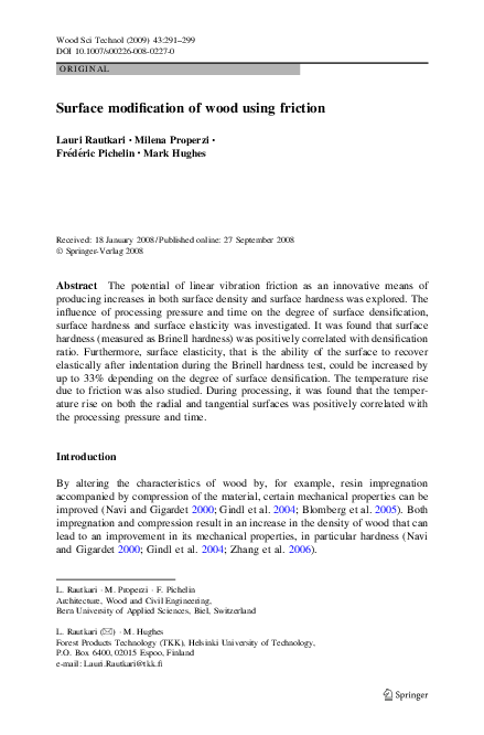 (PDF) Surface modification of wood using friction