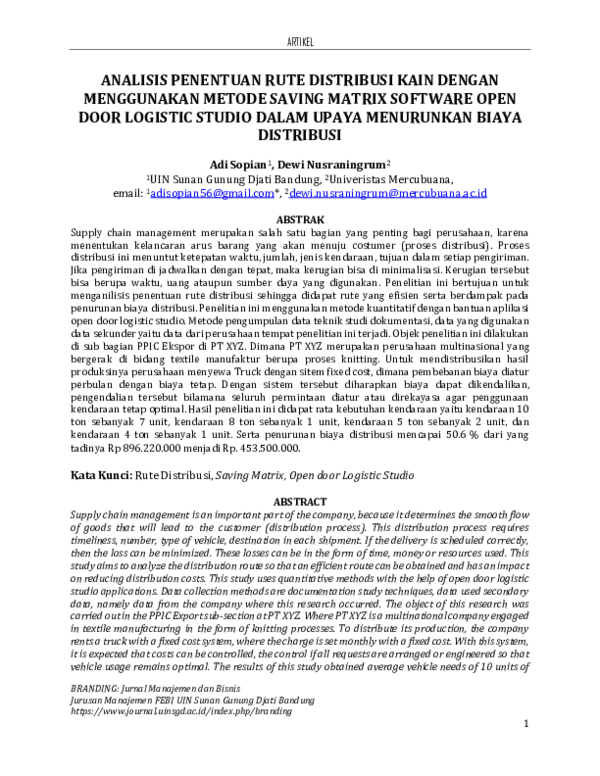 (PDF) Analisis Penentuan Rute Distribusi Kain Dengan Menggunakan Metode ...