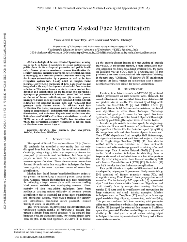 (PDF) Single Camera Masked Face Identification