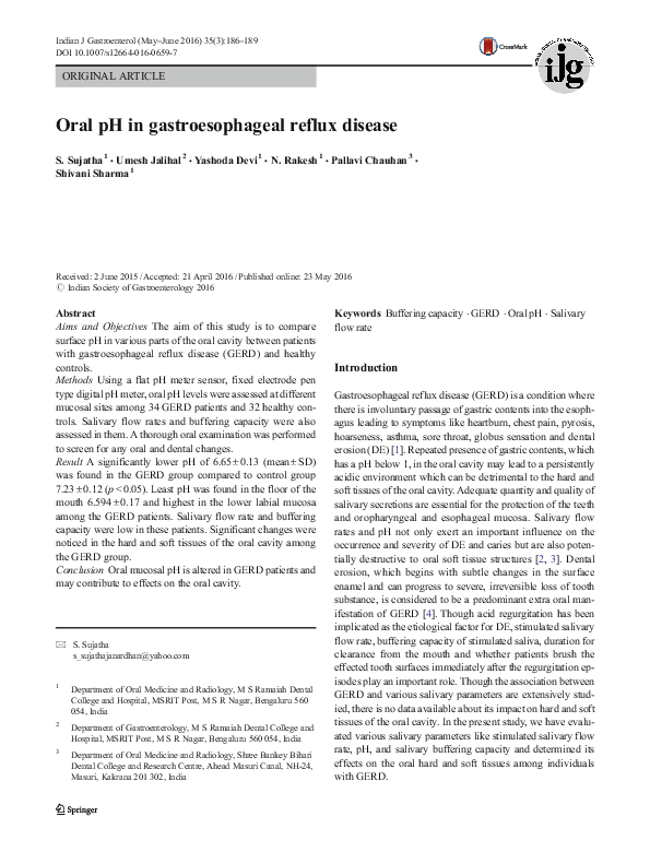 (PDF) Oral pH in gastroesophageal reflux disease
