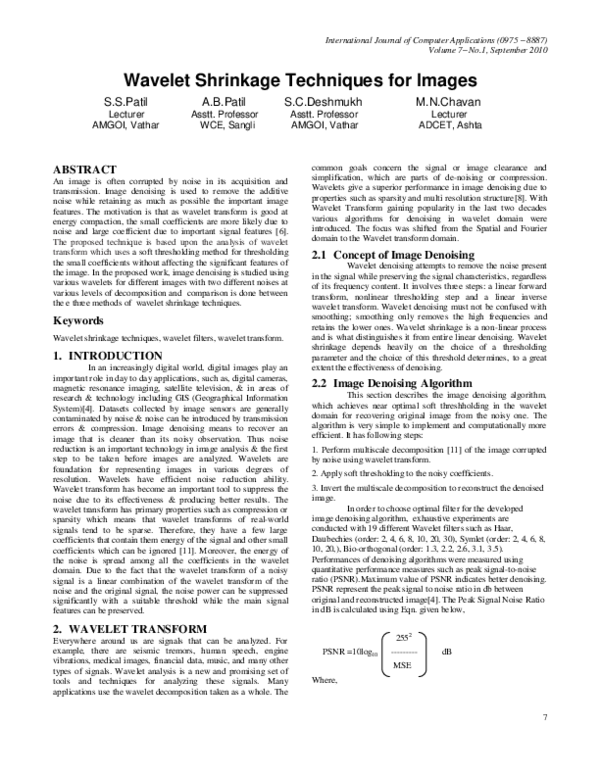 (PDF) Wavelet shrinkage techniques for images | Manjusha Chavan - Academia.edu