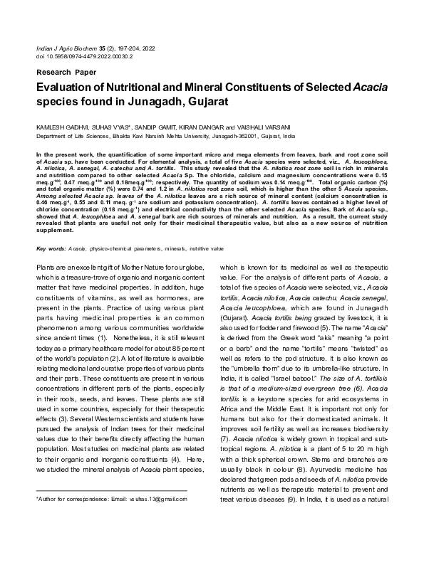 (PDF) Evaluation of nutritional and mineral constituents of selected Acacia species found in ...